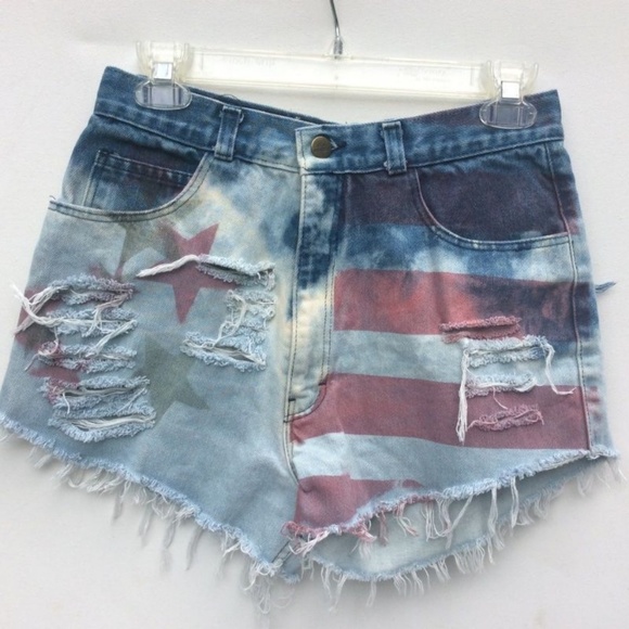 RW BRODY | Shorts | Vtg 9s High Waist Usa Flag Shorts 4 Denim Stud ...